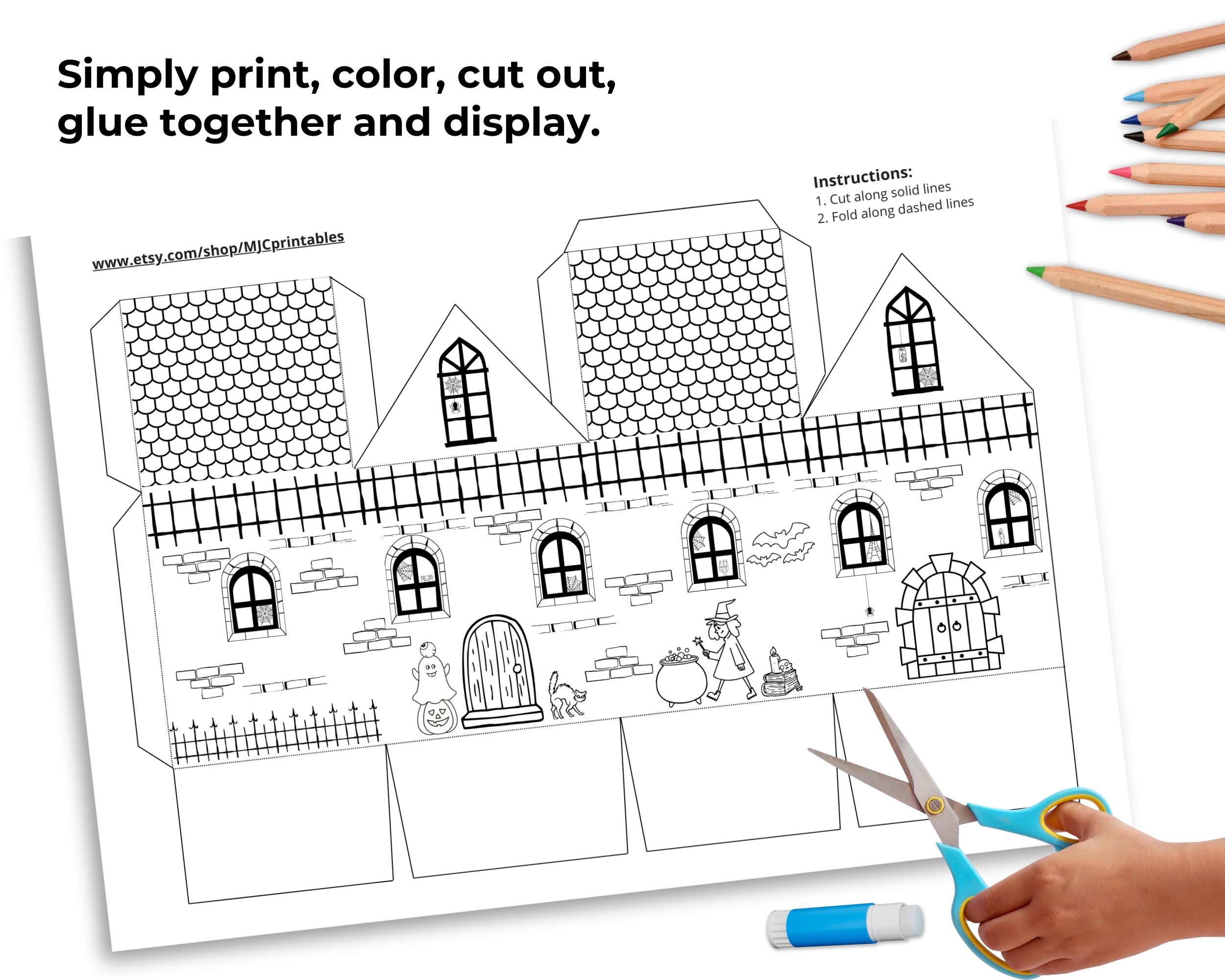 Haunted Paper House Template, 3D Paper Houses Printable, Halloween Kids ...