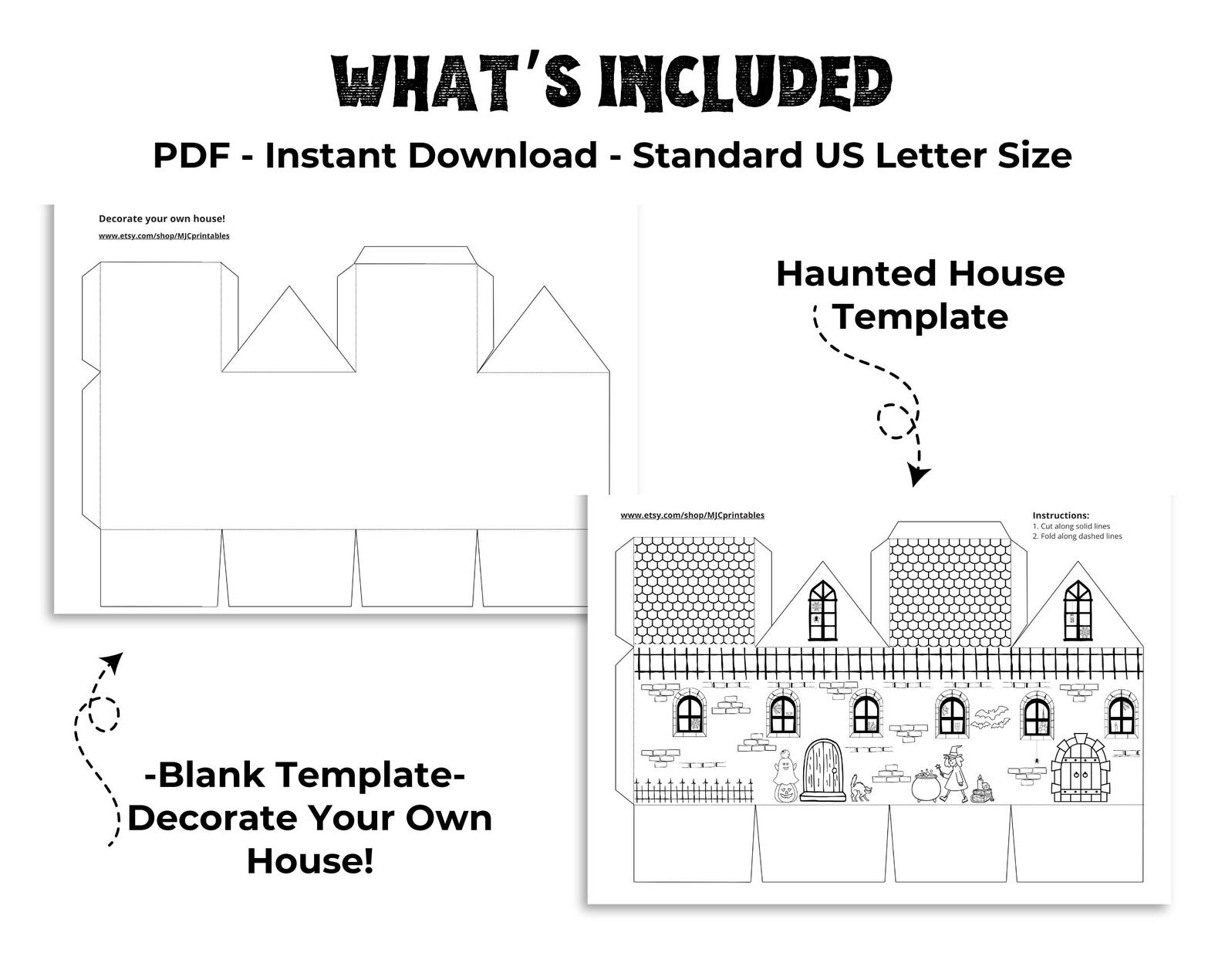 Haunted Paper House Template, 3D Paper Houses Printable, Halloween Kids ...