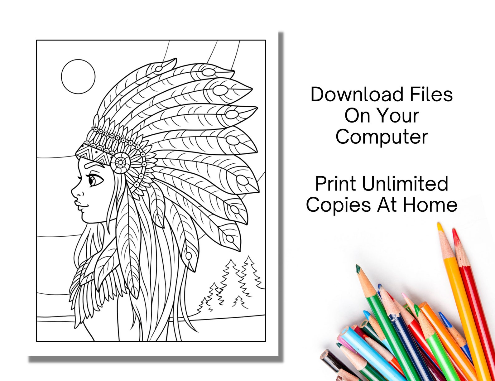 Native American Women Coloring Pages for Adults and Kids, PDF Coloring ...