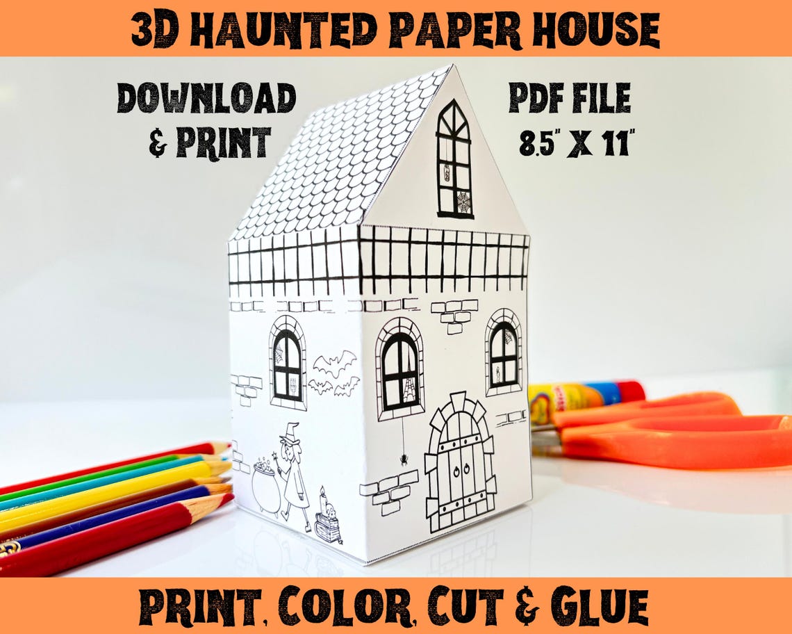 Haunted Paper House Template, 3D Paper Houses Printable, Halloween Kids ...