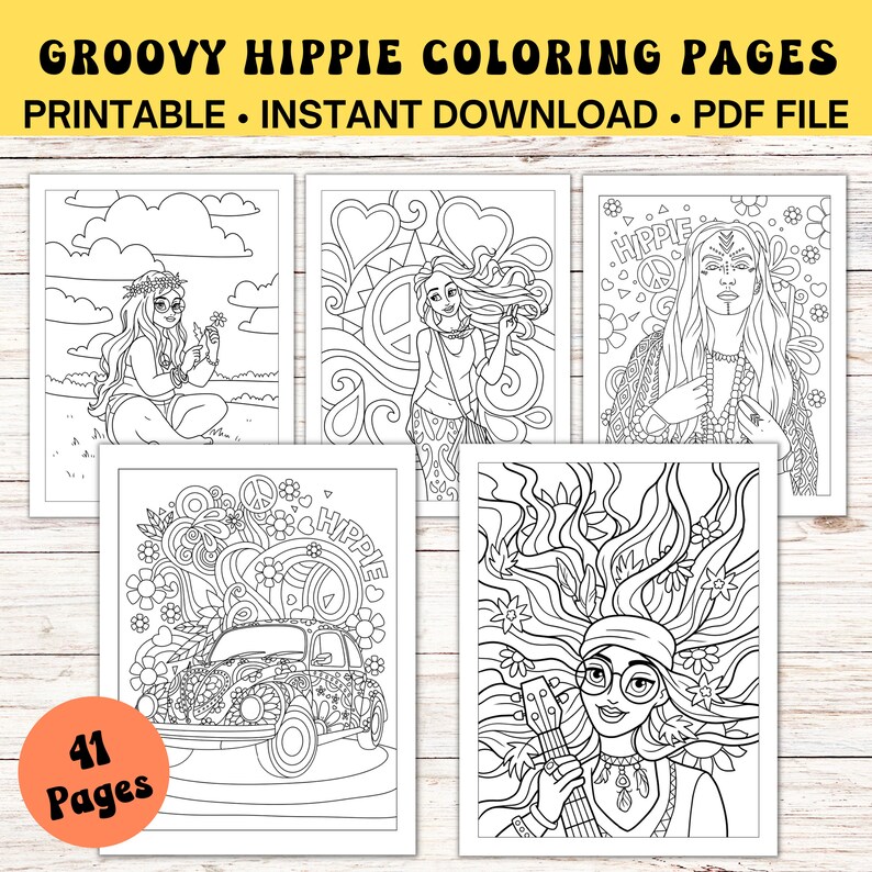 Groovy Coloring Pages for Kids and Adults, PDF Coloring Book Instant ...