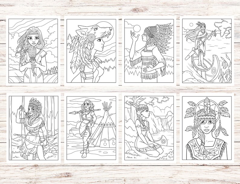 Native American Women Coloring Pages for Adults and Kids, PDF Coloring ...