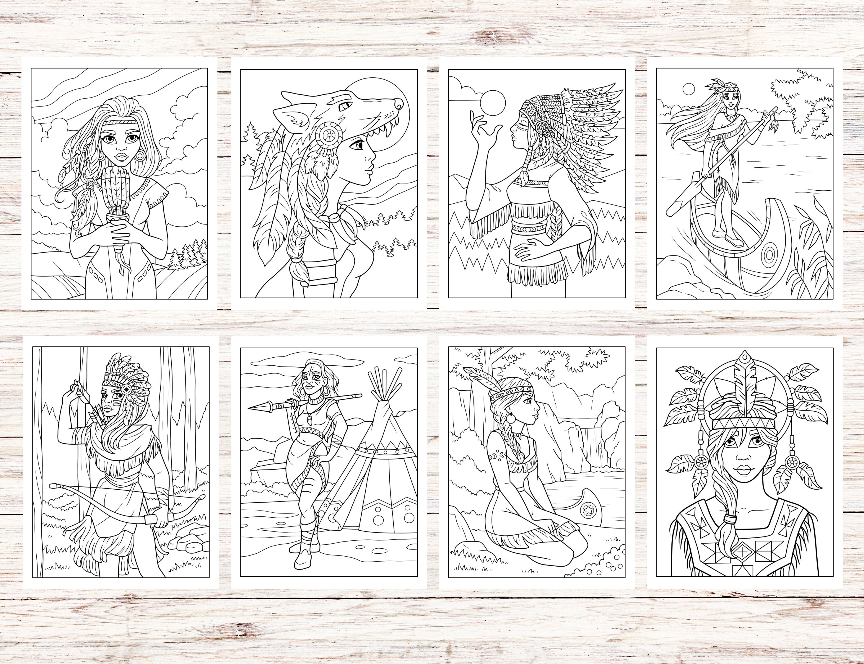 Native American Women Coloring Pages for Adults and Kids, PDF Coloring ...