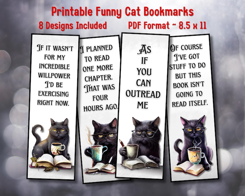 Printable Funny Cat Bookmarks With Quotes, Sarcastic Bookish Black Cat ...