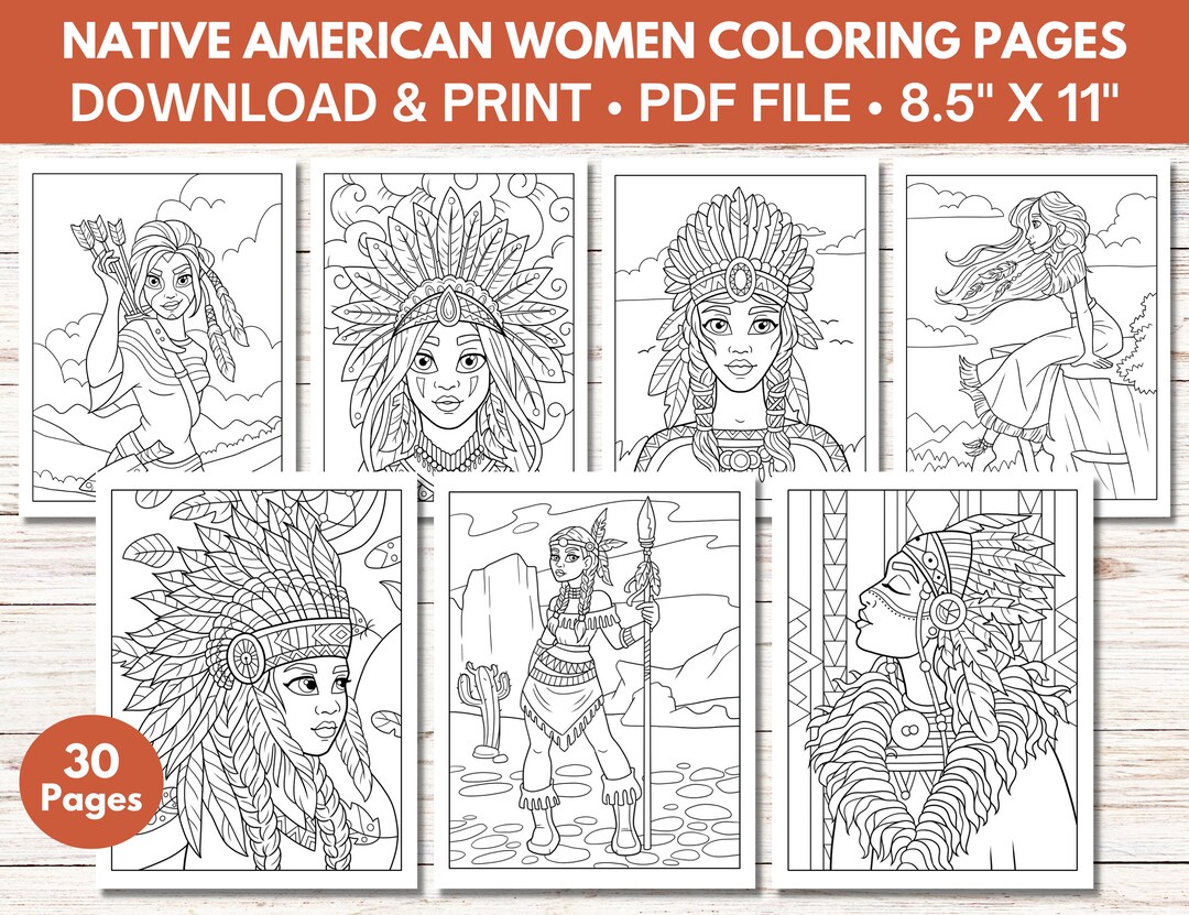 Native American Women Coloring Pages for Adults and Kids PDF - Etsy