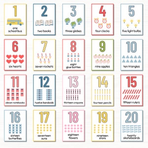 Printable Number Flashcards 1-20, Preschool Counting Flash Cards ...