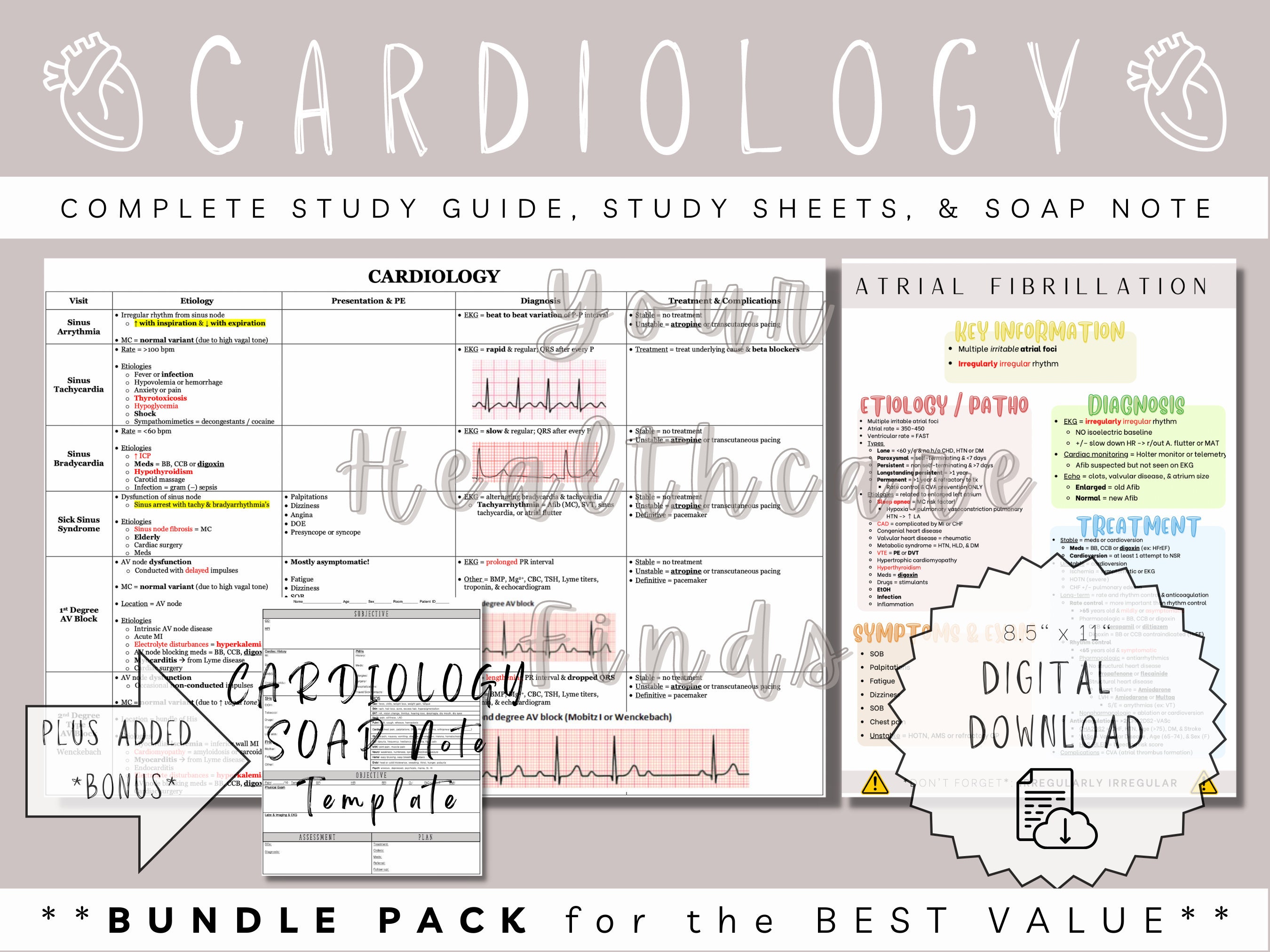 Cardiology Bundle Complete Study Guide and Sheets Physician Assistant ...