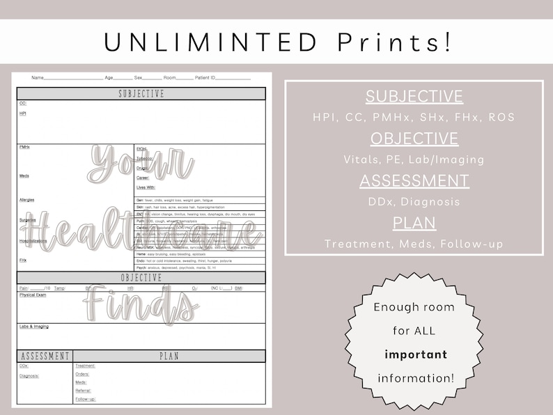 SOAP Note Template Clinical Rotations Physician Assistant Student Nurse Practitioner Student Med ...