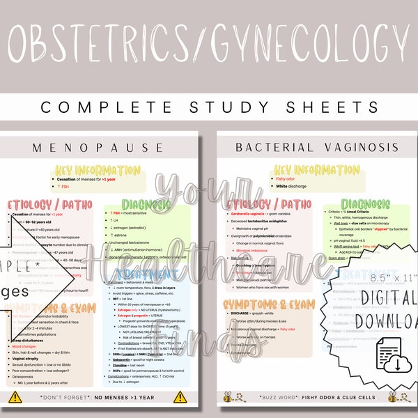 Gynecology Cheat Sheets - Etsy