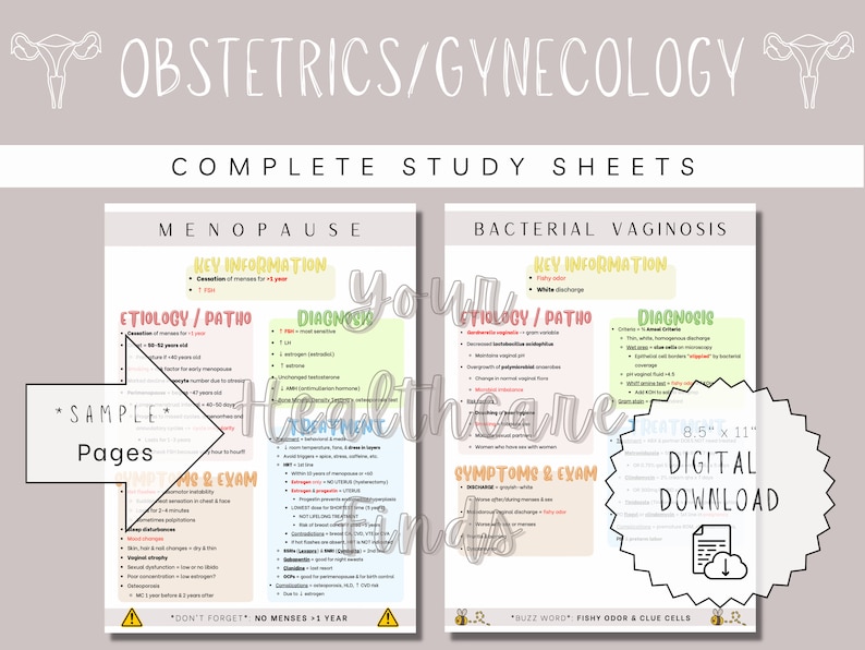 Obstetrics Gynecology Study Sheets | NP, PA, Med Student (digital Download) - Etsy