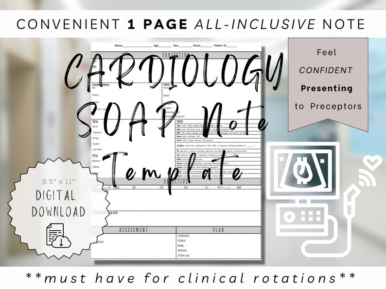 Cardiology SOAP Note Template Clinical Rotations Physician - Etsy