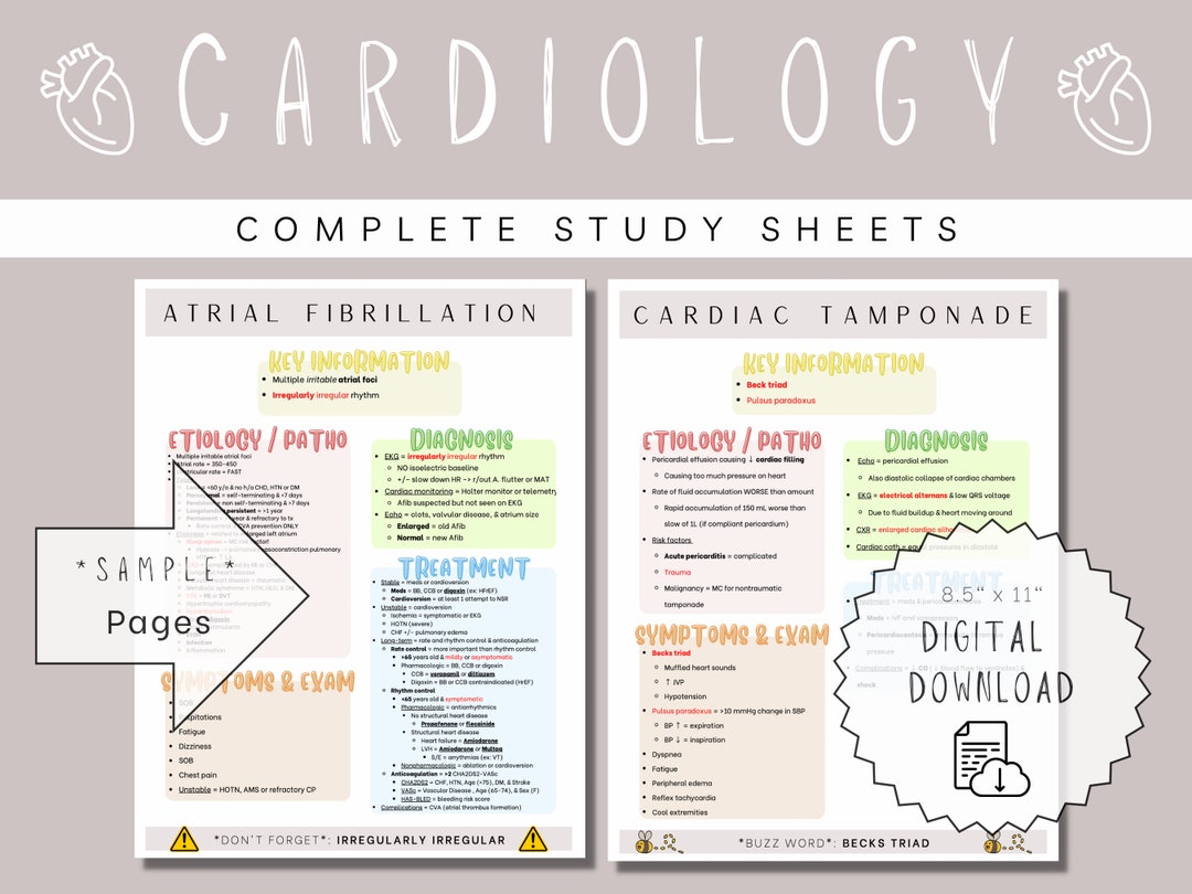 Cardiology Complete Study Sheets Study Guide Study Notes - Etsy