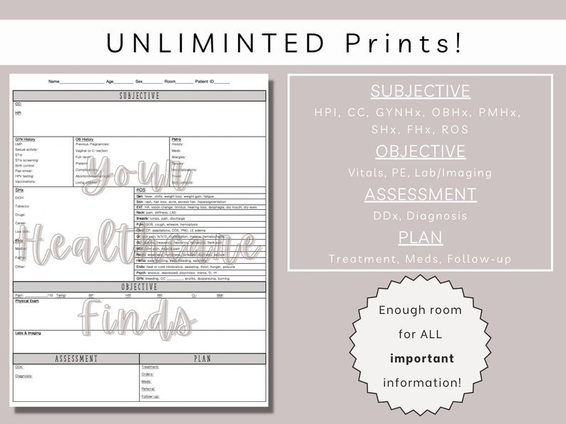 OBGYN SOAP Note Template Clinical Rotations Physician - Etsy