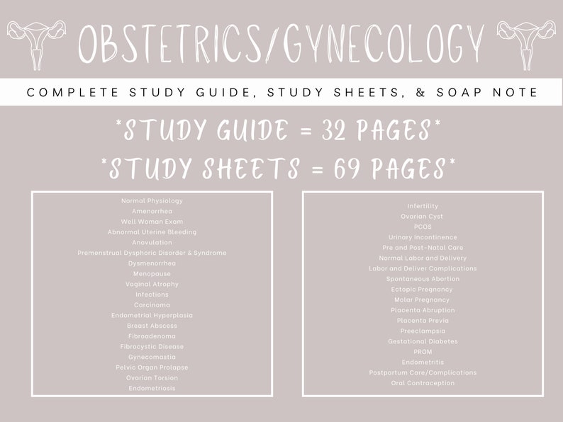 Obstetrics / Gynecology Bundle - Complete Study Guide and Sheets | Physician Assistant Student ...