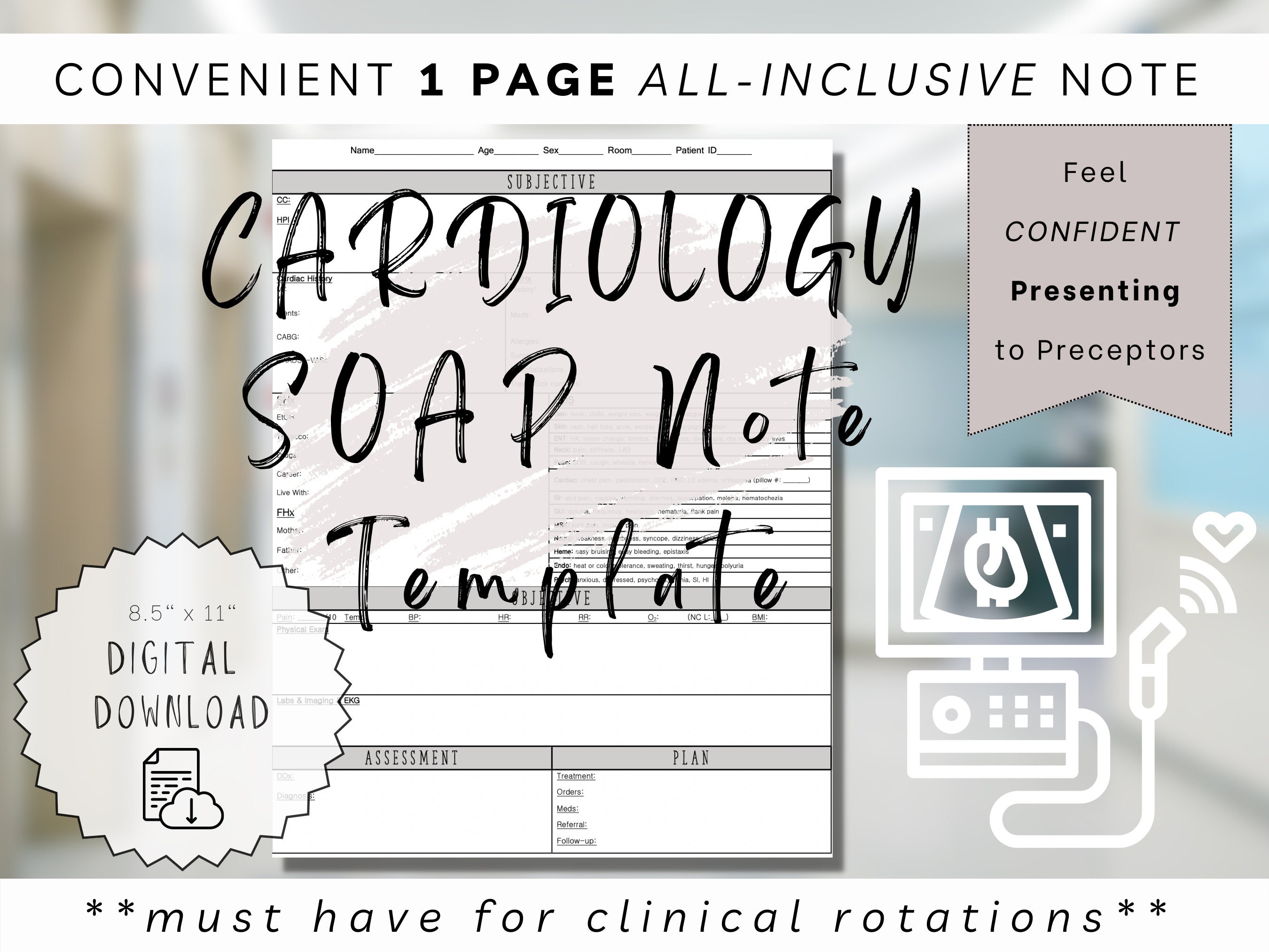 Cardiology SOAP Note Template | Clinical Rotations (digital Download ...