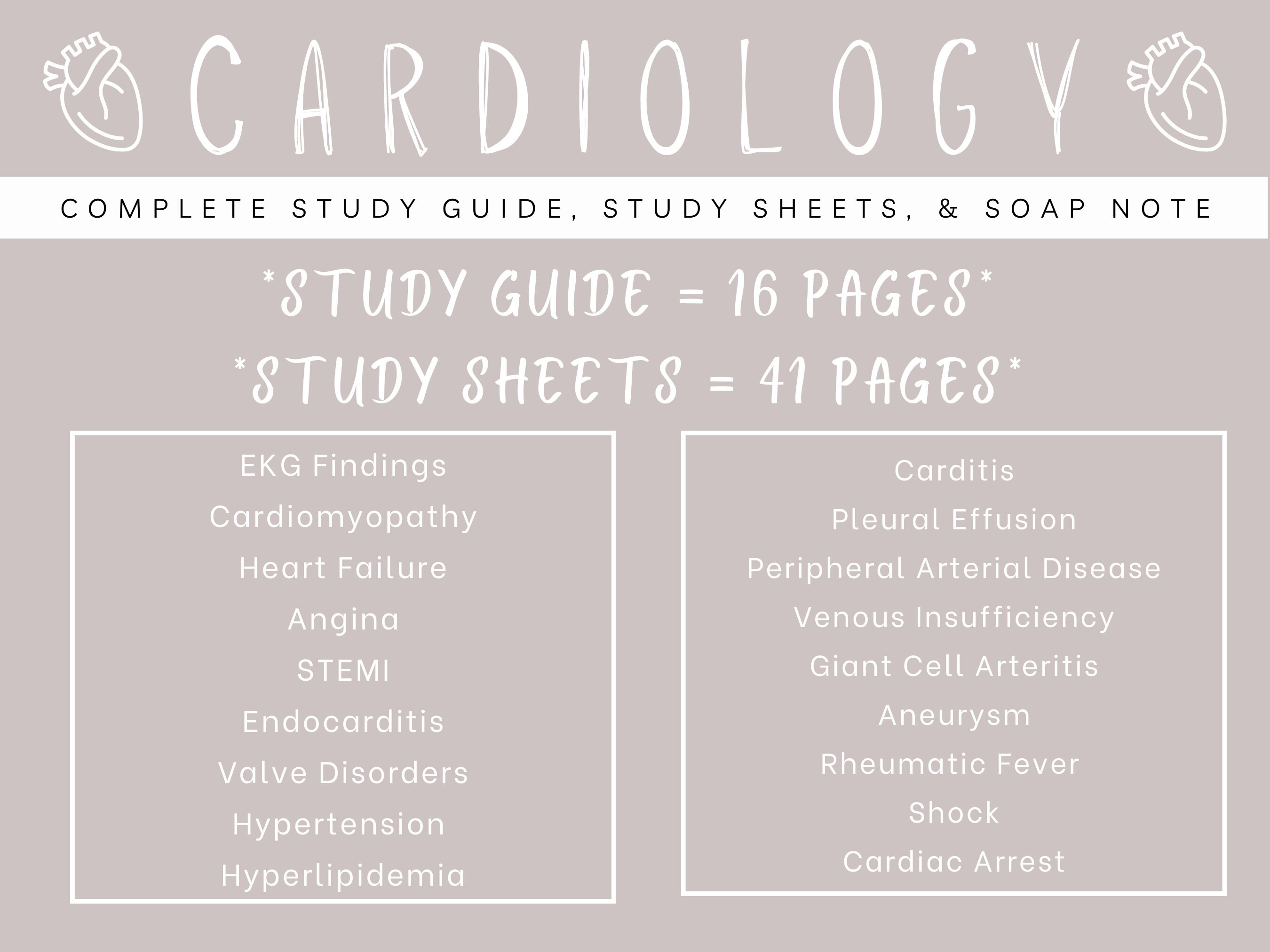 Cardiology Bundle Complete Study Guide and Sheets Physician Assistant ...