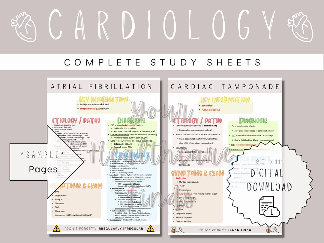 Cardiology Study Sheets (digital Download) - Etsy