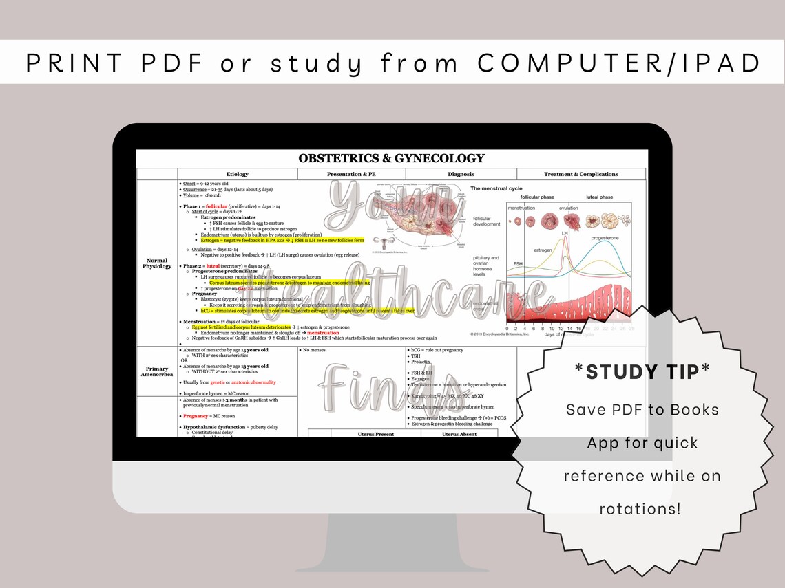 Obstetrics / Gynecology Bundle - Complete Study Guide and Sheets | Physician Assistant Student ...