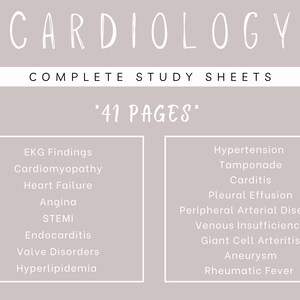Cardiology Complete Study Sheets | Study Guide | Study Notes ...