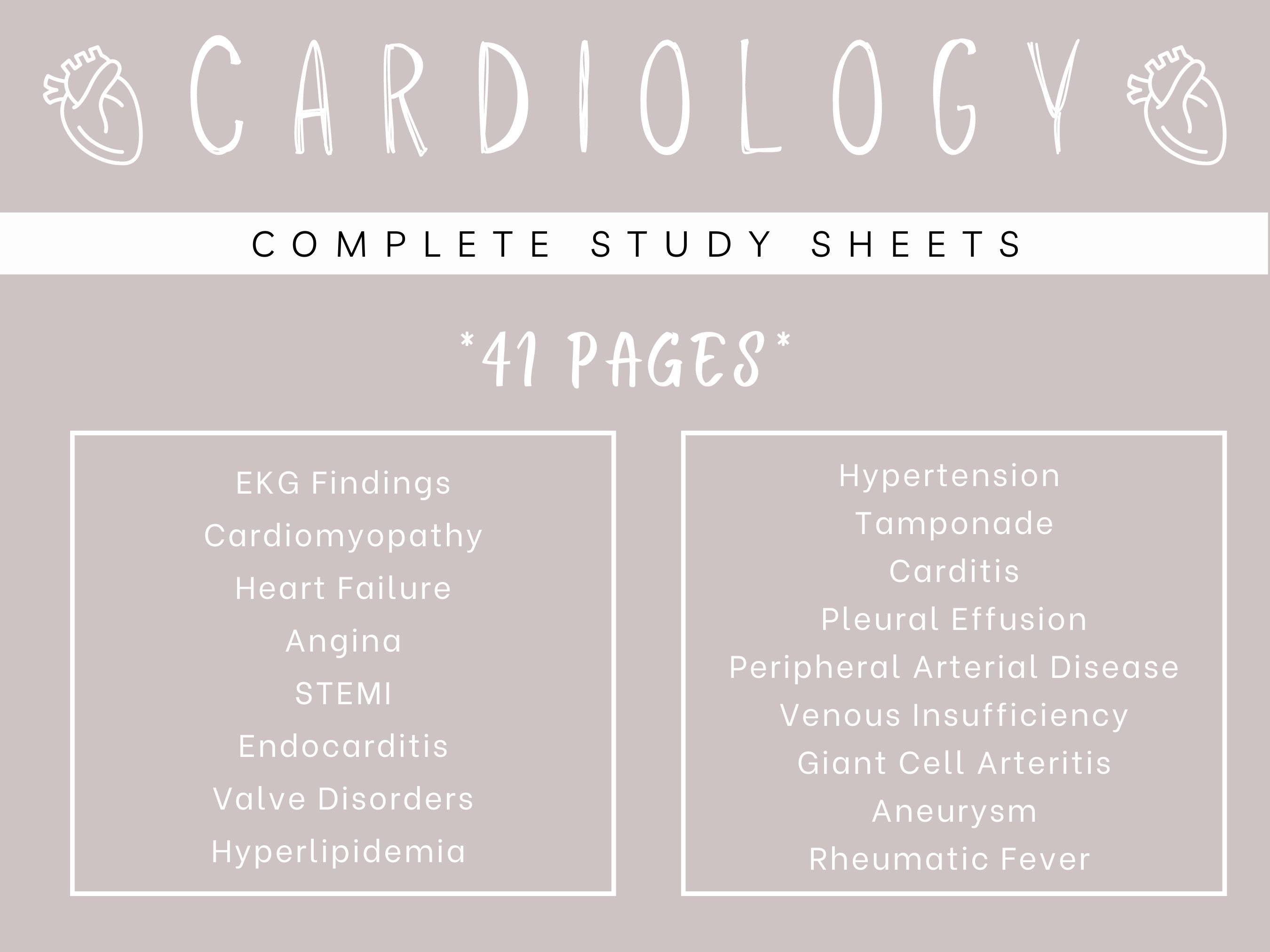 Cardiology Complete Study Sheets Study Guide Study Notes - Etsy