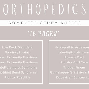 Orthopedic Complete Study Sheets | Study Guide | Study Notes ...