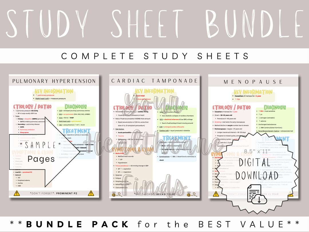 Study Sheet Bundle (digital Download) - Etsy