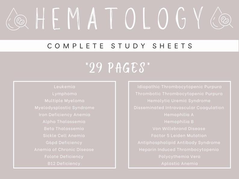 Hematology Complete Study Sheets | Study Guide | Study Notes ...