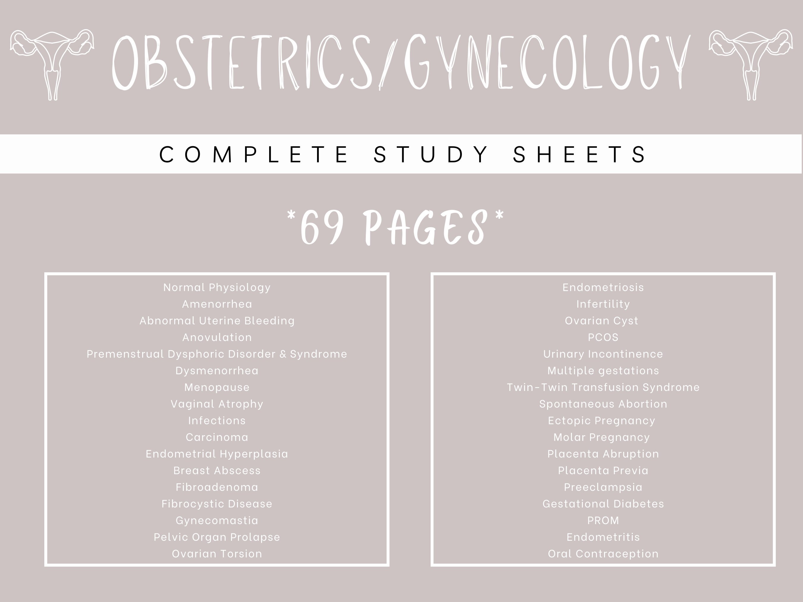 Obstetrics Gynecology Study Sheets (digital Download) - Etsy