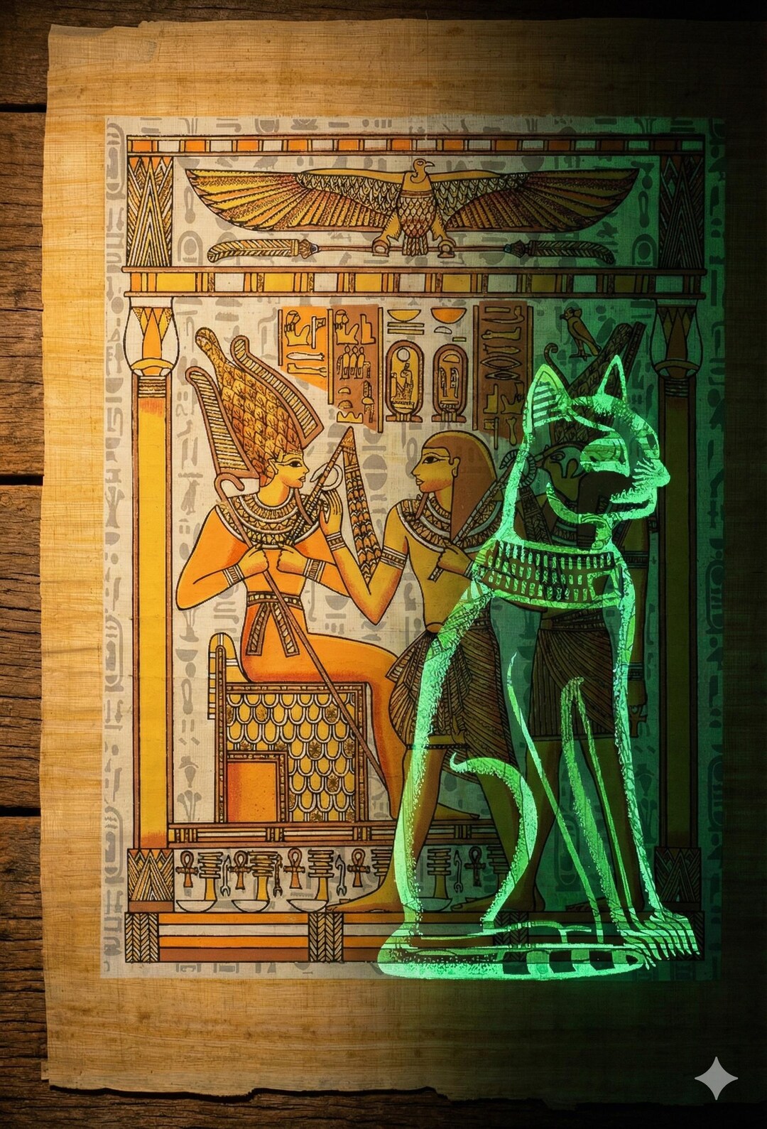 Glow in Dark Bastet Cat Papyrus Painting - King Seti I & Osiris - Etsy
