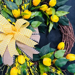 Spring Tulip Wreath for Front Door Yellow Tulip Wreath for Front Door ...