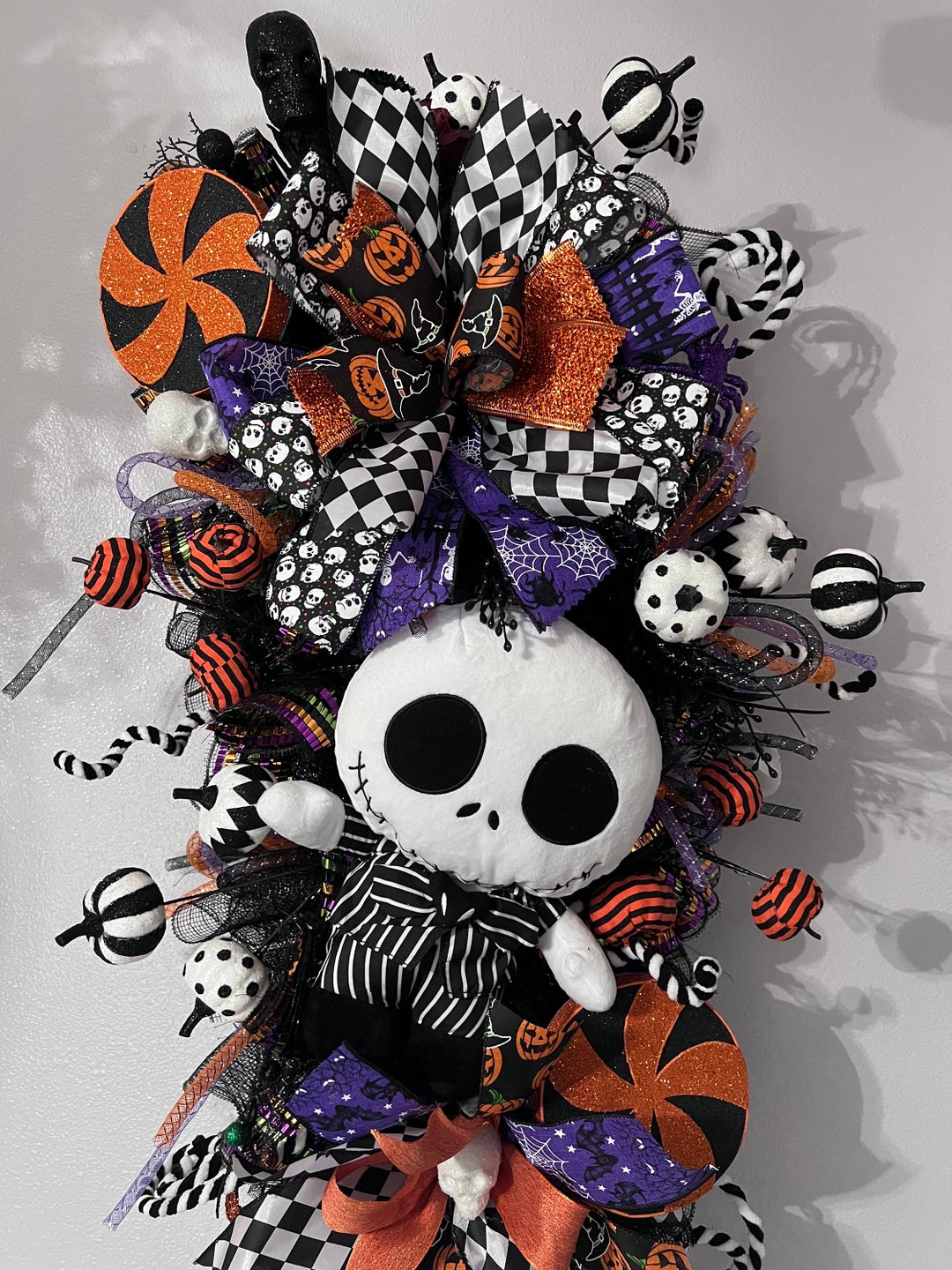 Halloween Wreath Nightmare Before Christmas Door Swag Black and White ...