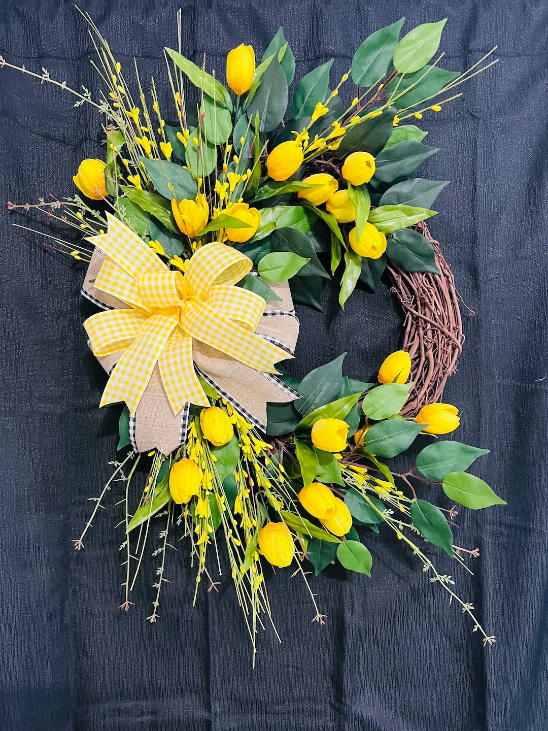 Spring Tulip Wreath for Front Door Yellow Tulip Wreath for Front Door ...