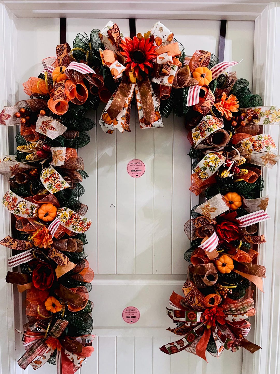 Fall Garland for Front Door Autumn Deco Mesh Wreath With Pumpkins ...