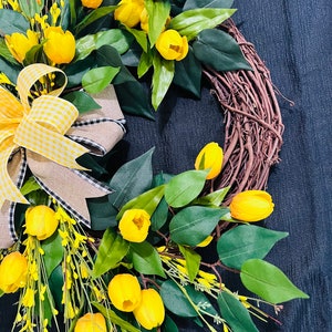 Spring Tulip Wreath for Front Door Yellow Tulip Wreath for Front Door ...