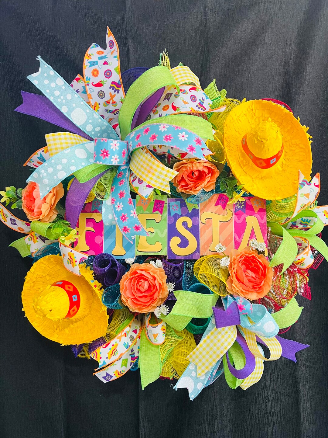 Fiesta Wreath Front Door Fiesta Wreath Cinco De Mayo Fiesta Decor ...