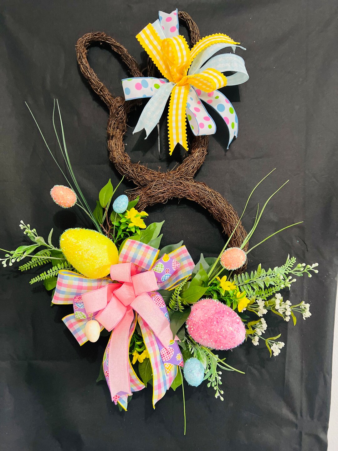 Easter Wreath for Front Door Easter Ribbon Wreath Farmhouse Easter ...