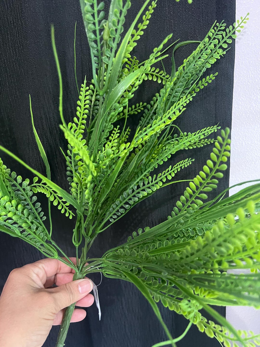 Artificial Beaded Fern Bush SET of 3 Bushes Plastic Trending Greenery ...