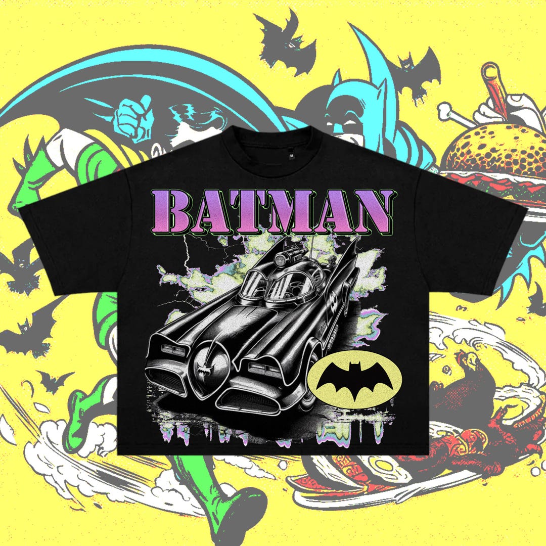 Batmobile 1950's Style Batman Vintage Shirt Design Streetwear Tee PNG ...