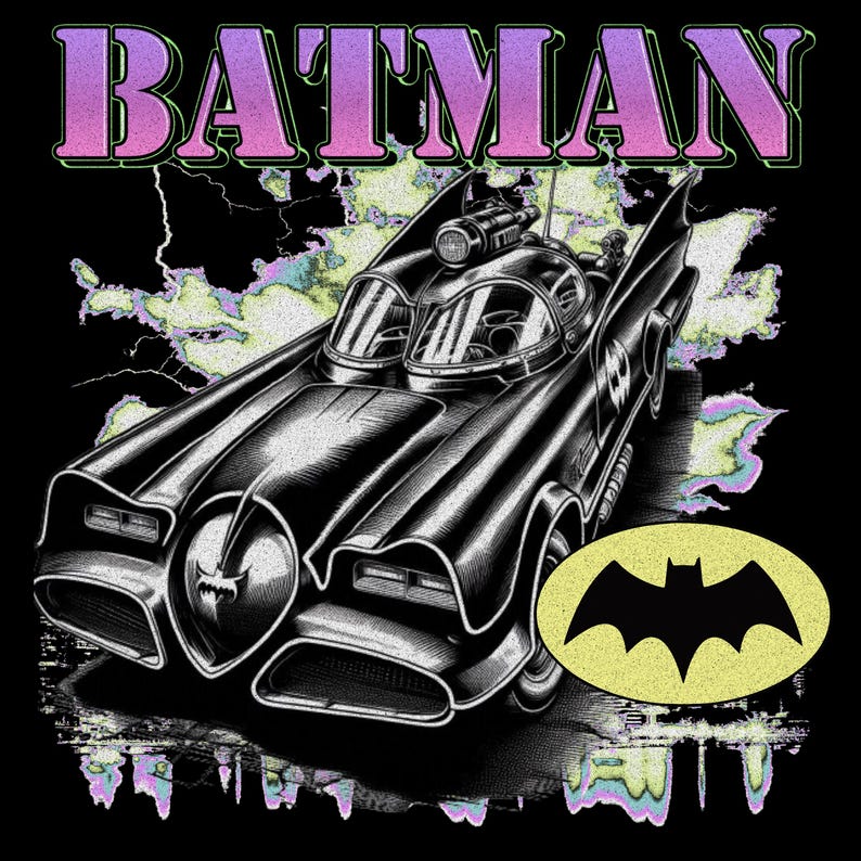 Batmobile 1950's Style Batman Vintage Shirt Design Streetwear Tee PNG ...