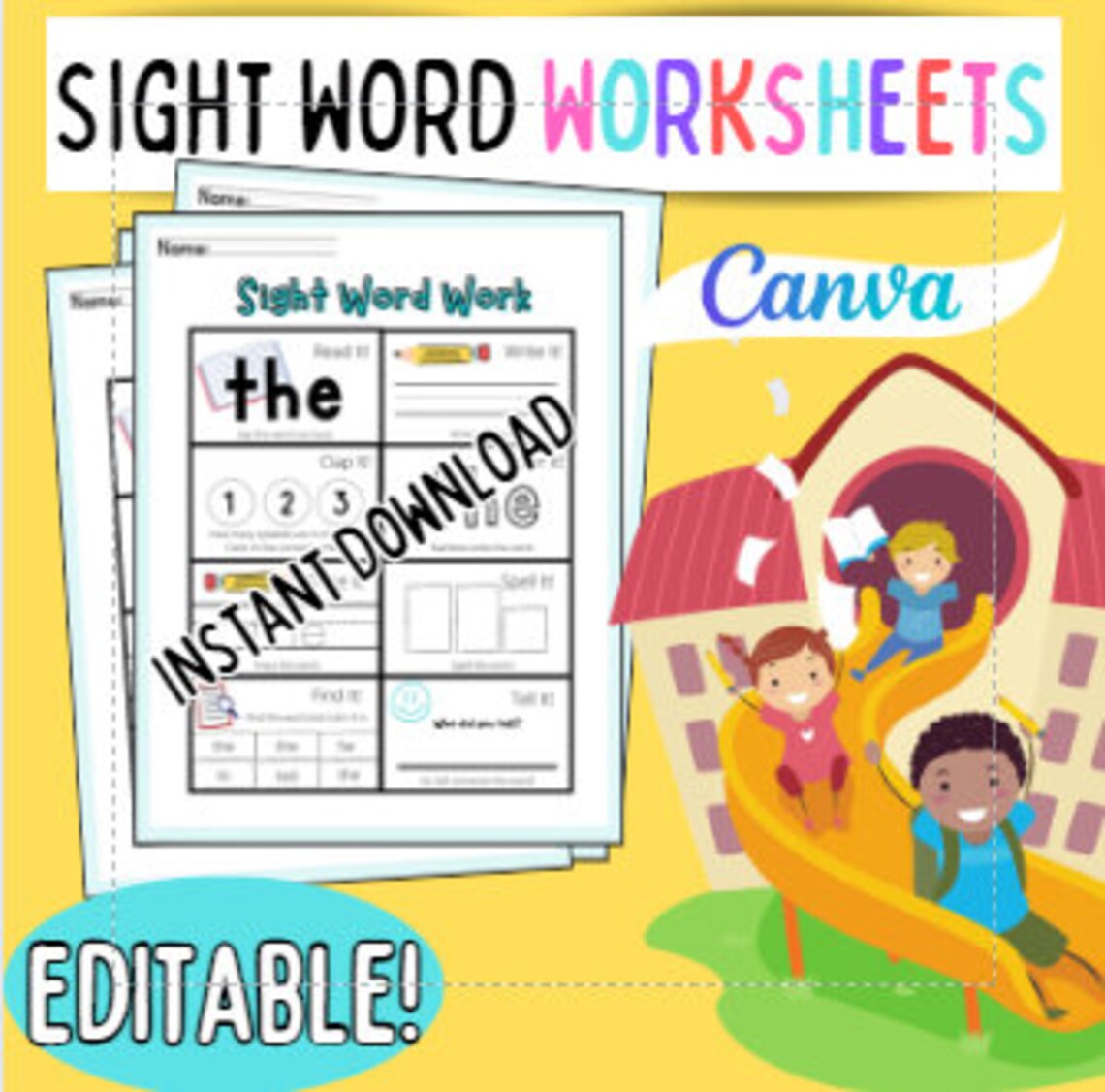 Editable Sight Words Worksheet, Printable, Instant Download ...