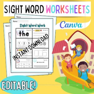 Editable Sight Words Worksheet, Printable, Instant Download ...