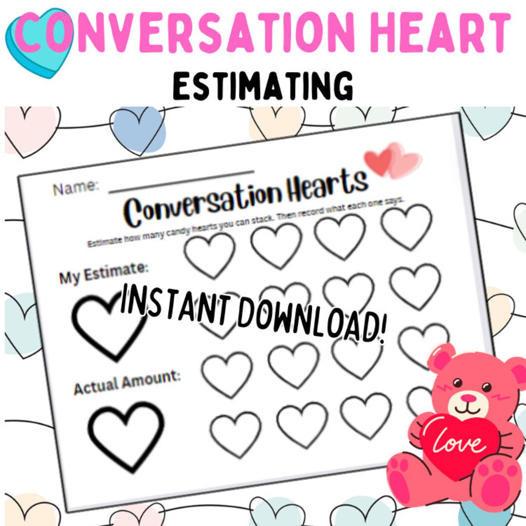 Valentine's Day Estimate Activity, Conversation Hearts, Kindergarten ...