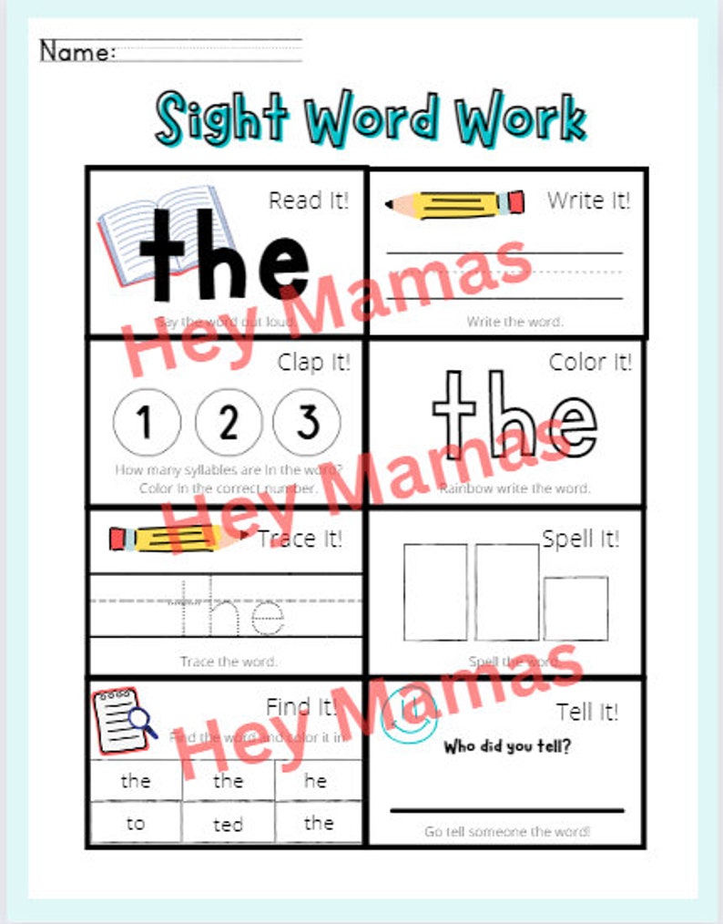 Editable Sight Words Worksheet, Printable, Instant Download ...
