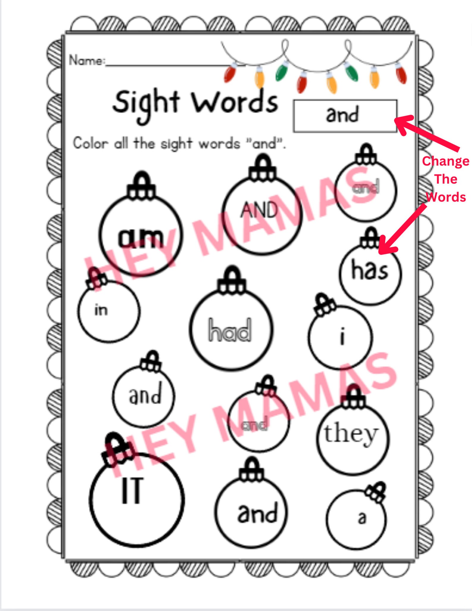Editable Holiday and Seasonal Sight Word Worksheets, Kindergarten ...