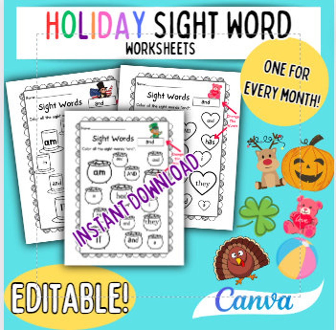 Editable Holiday and Seasonal Sight Word Worksheets, Kindergarten ...