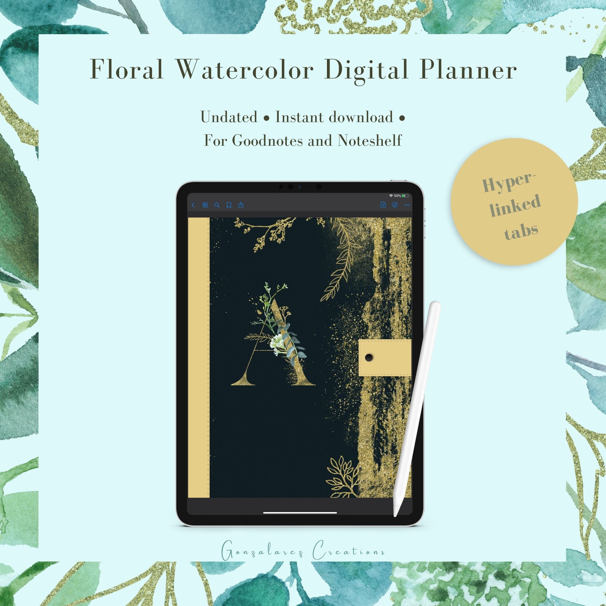 Digital Planner Floral Design Alphabetized Bundle X-Z white Goodnotes ...