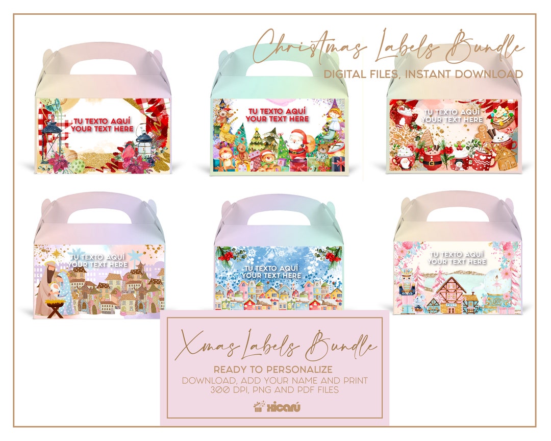 Christmas Labels Bundle, Gable Box Labels, Treat Box Labels, Printable ...
