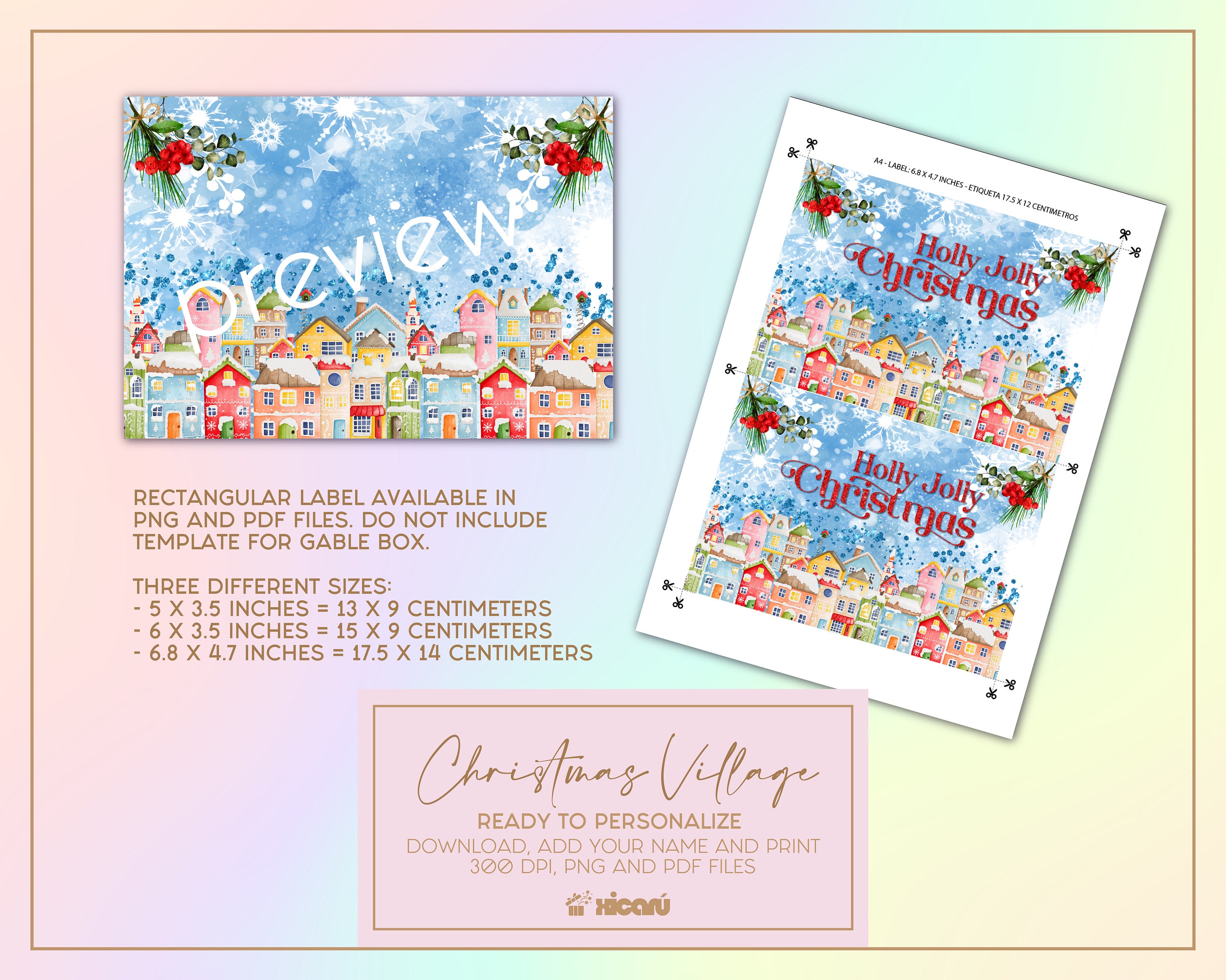 Christmas Village, Gable Box Labels, Treat Box Labels, Editable Party ...