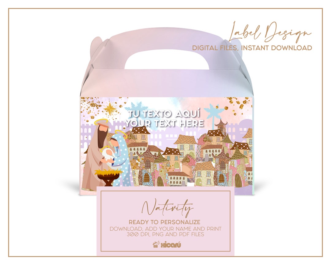 Nativity, Birth, Gable Box Labels, Editable Party Favors, Printable ...