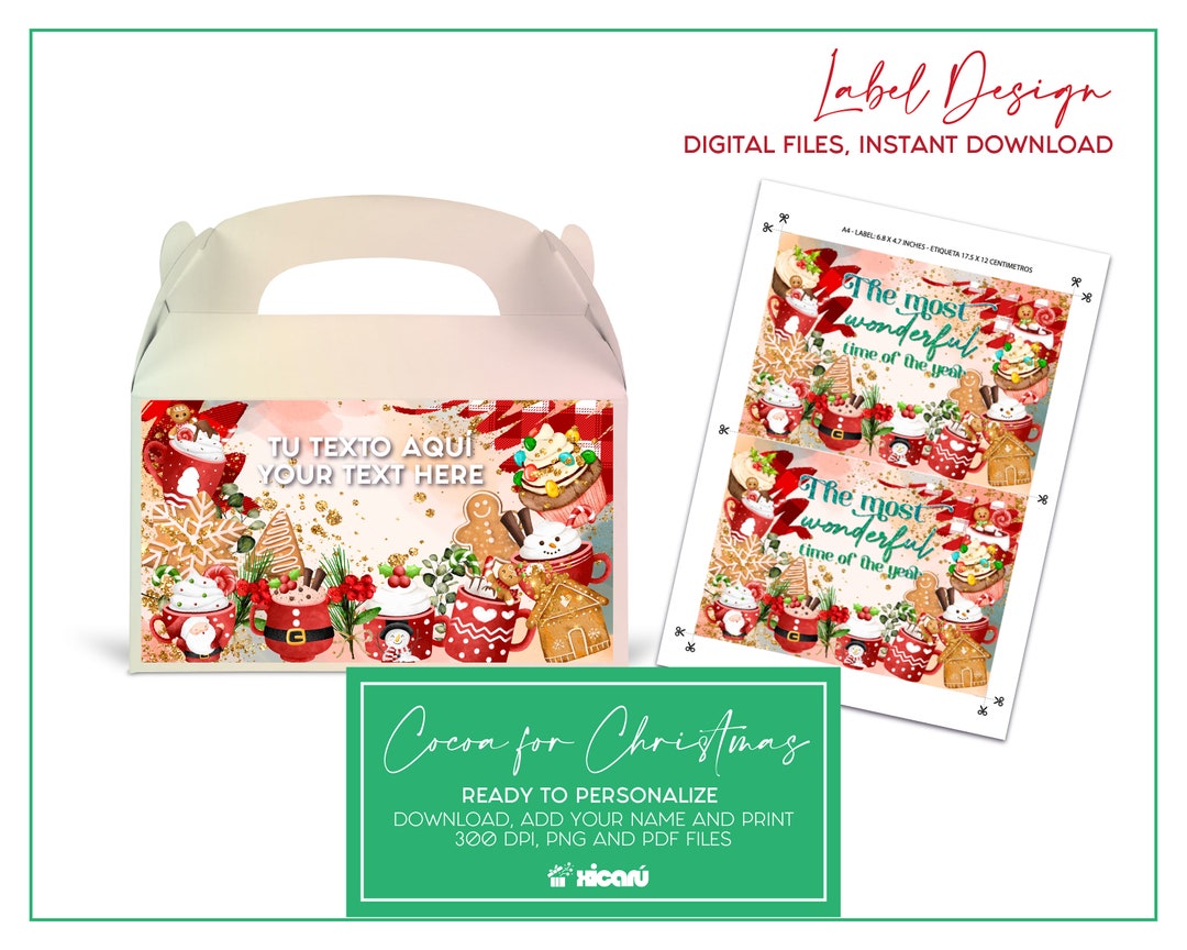Cocoa for Christmas, Label Design, Treat Box Labels, Printable Label ...